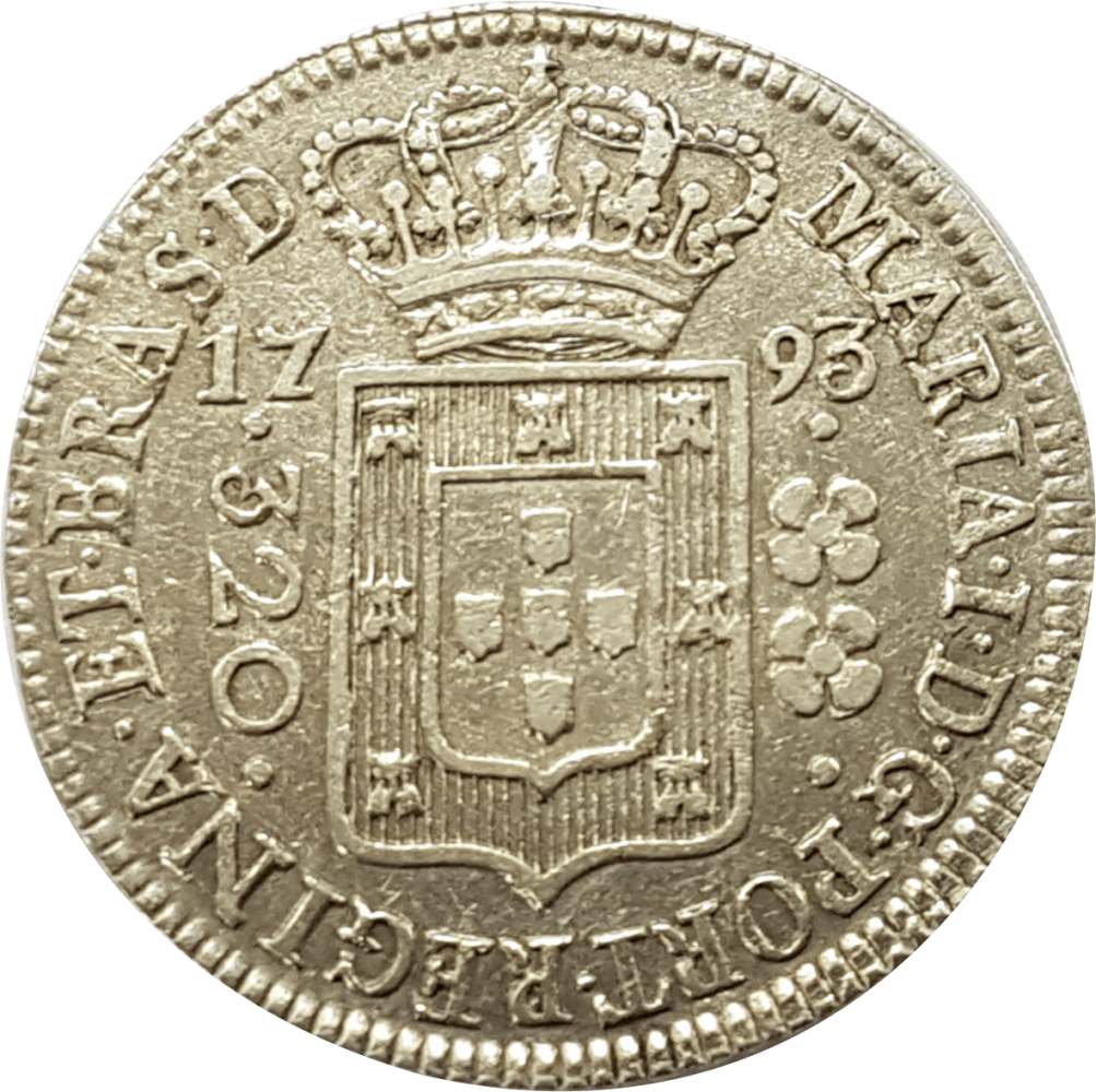 Numis Market - 1793 - 320 Réis - Coroa Alta - Prata - Moeda Brasil Colônia