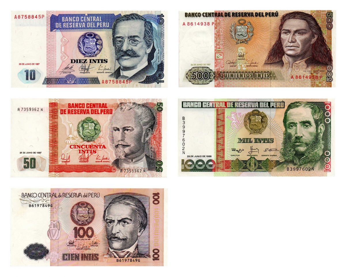 Numis Market - Lote Cédulas do Peru - 5 cédulas do Peru - Sob/Fe